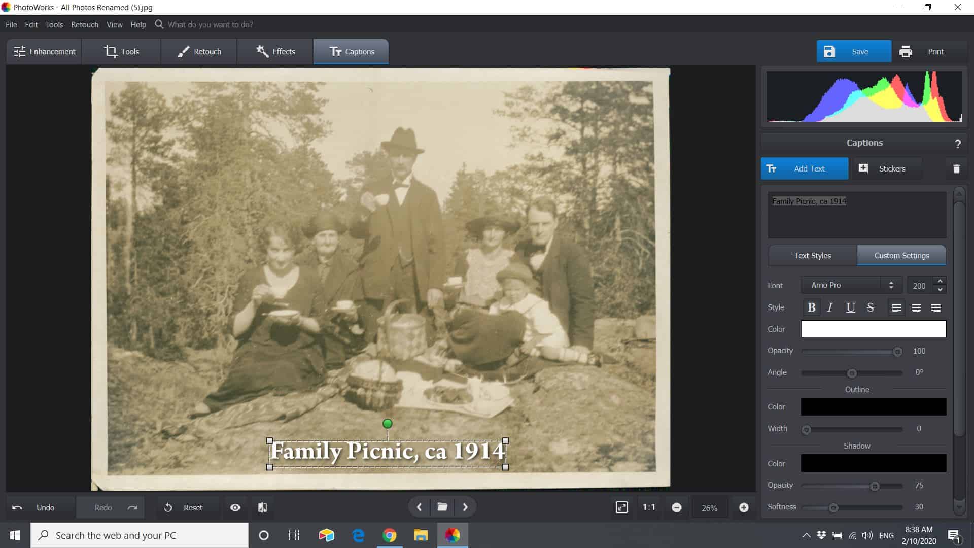 Enhancing a Photo with Visual Captions in PhotoWorks